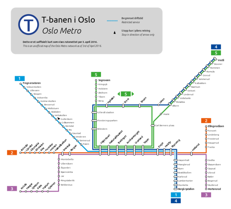 Oslo Metro (T-bane) PDF Map, Prices, Timetable, Card