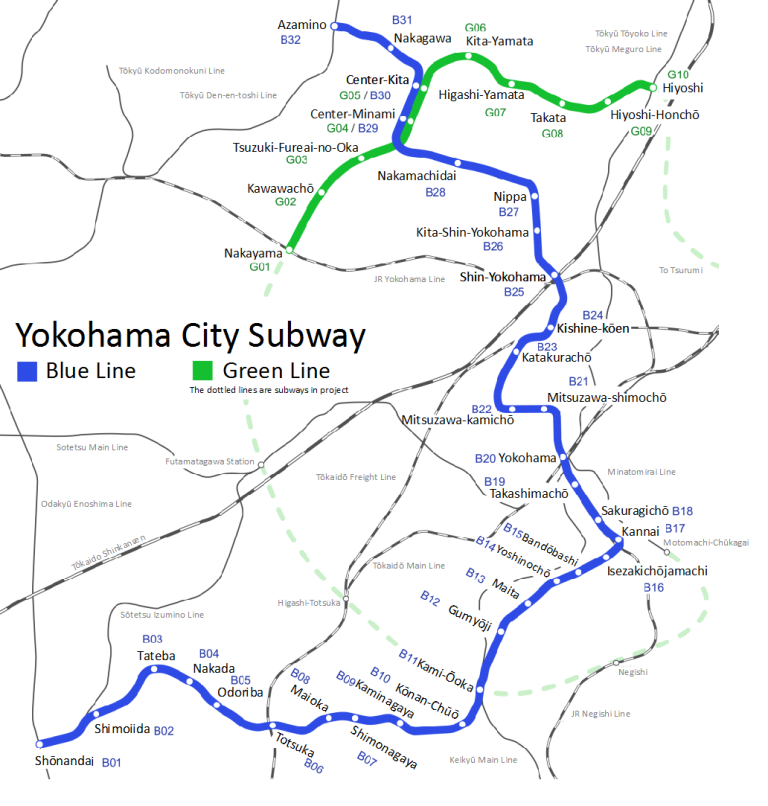 Yokohama Municipal Subway Map, Lines, Stations and Fares