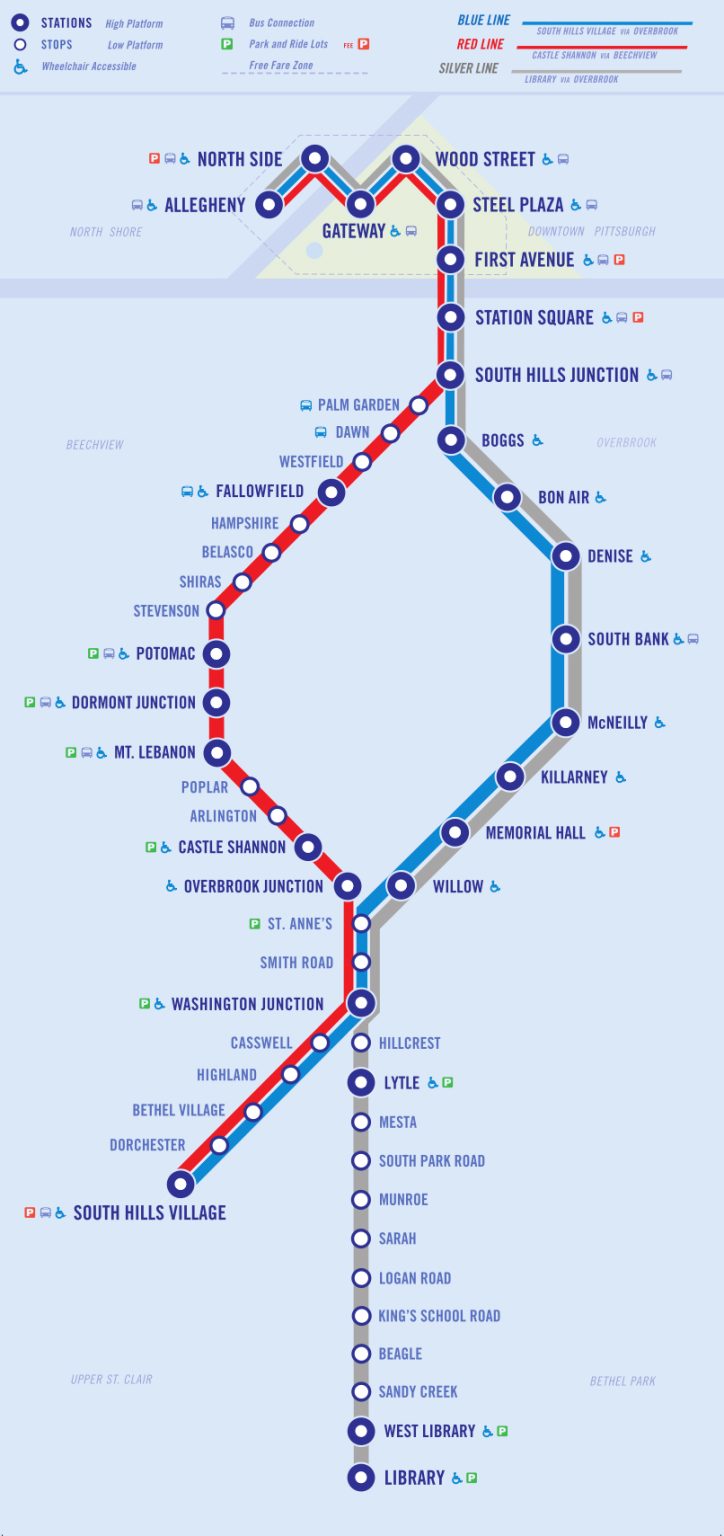 Pittsburgh Light Rail: The T — Map, Lines, Route, Hours, Tickets
