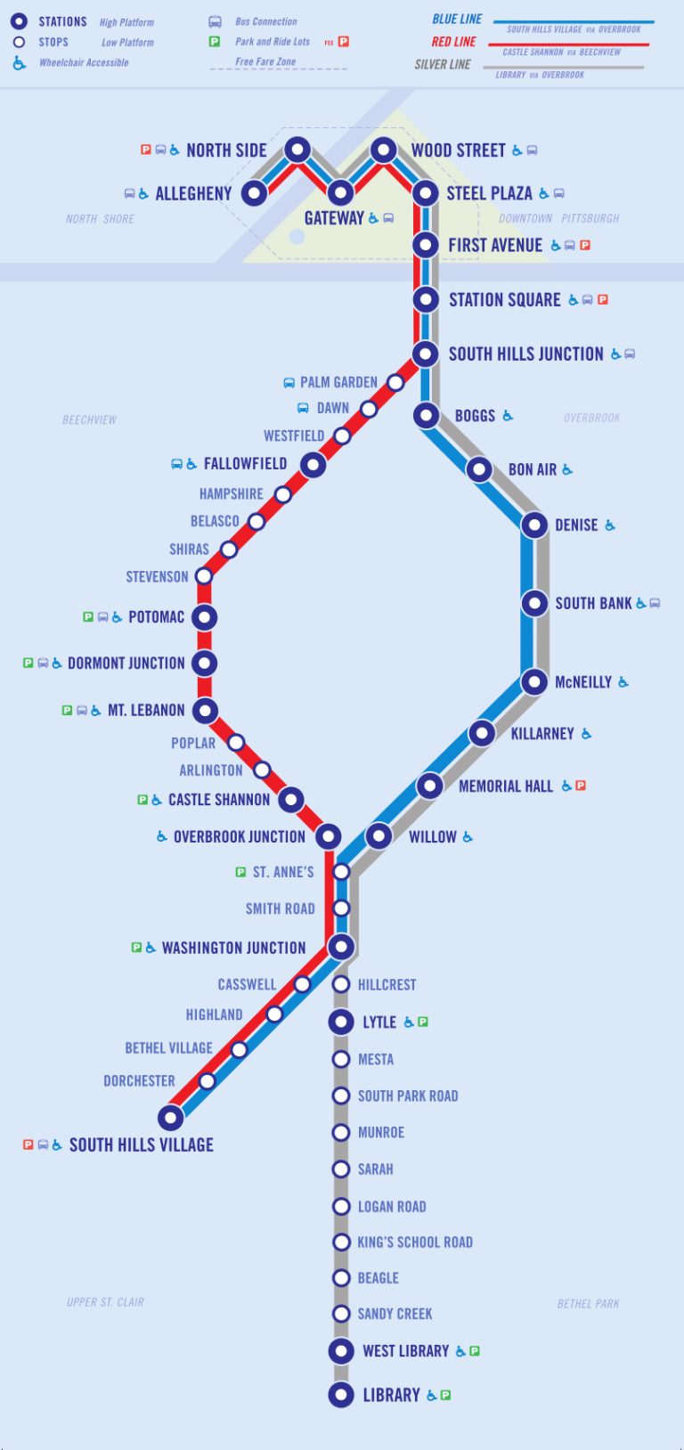 Pittsburgh Light Rail: The T — Map, Lines, Route, Hours, Tickets