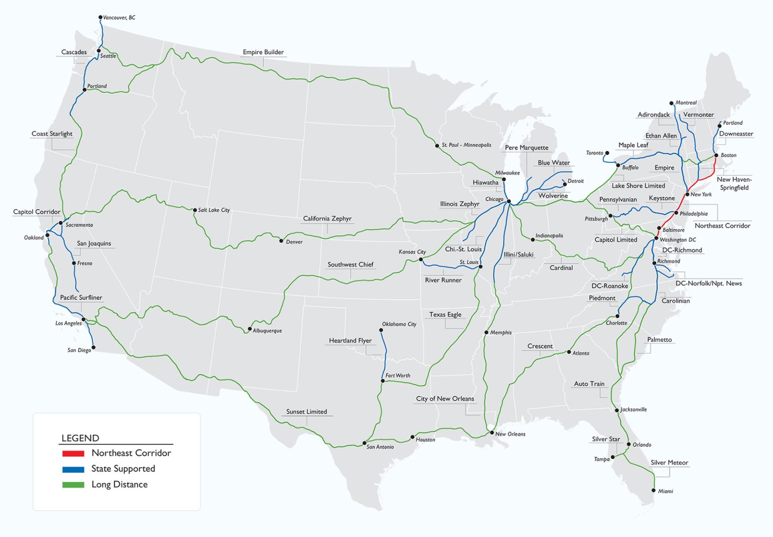 AMTRAK — Map, Lines, Route, Hours, Tickets