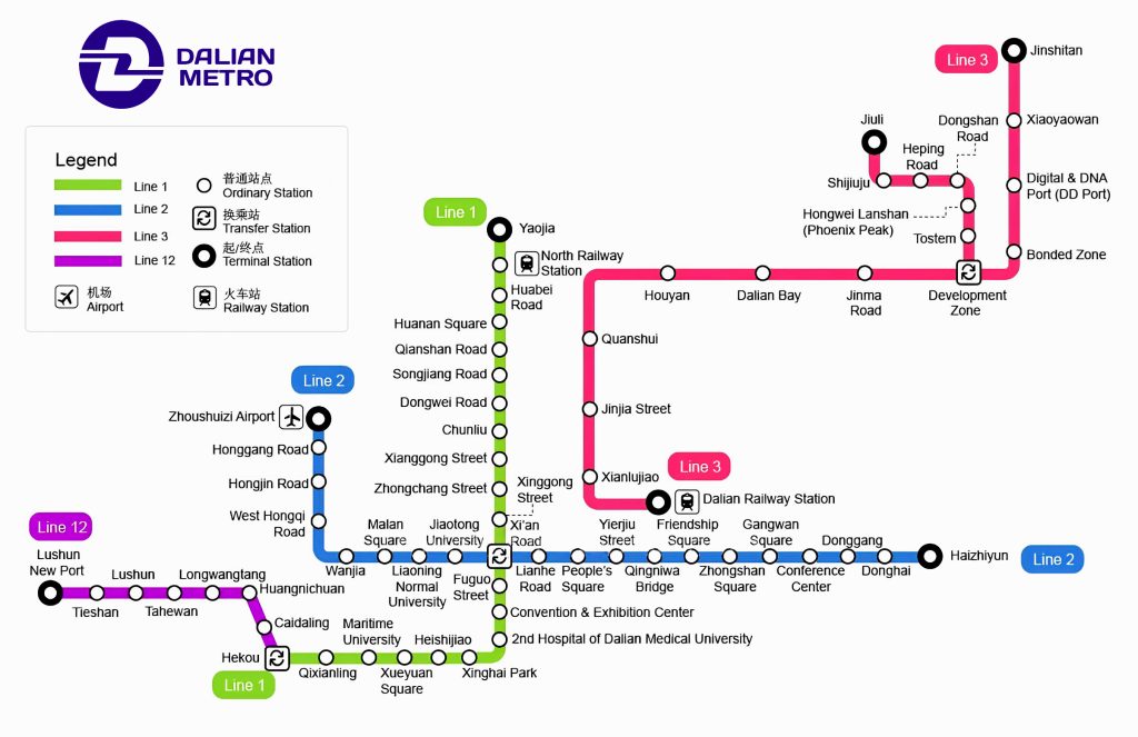Dalian Rapid Transit Map, Stations, Timetable and Fare