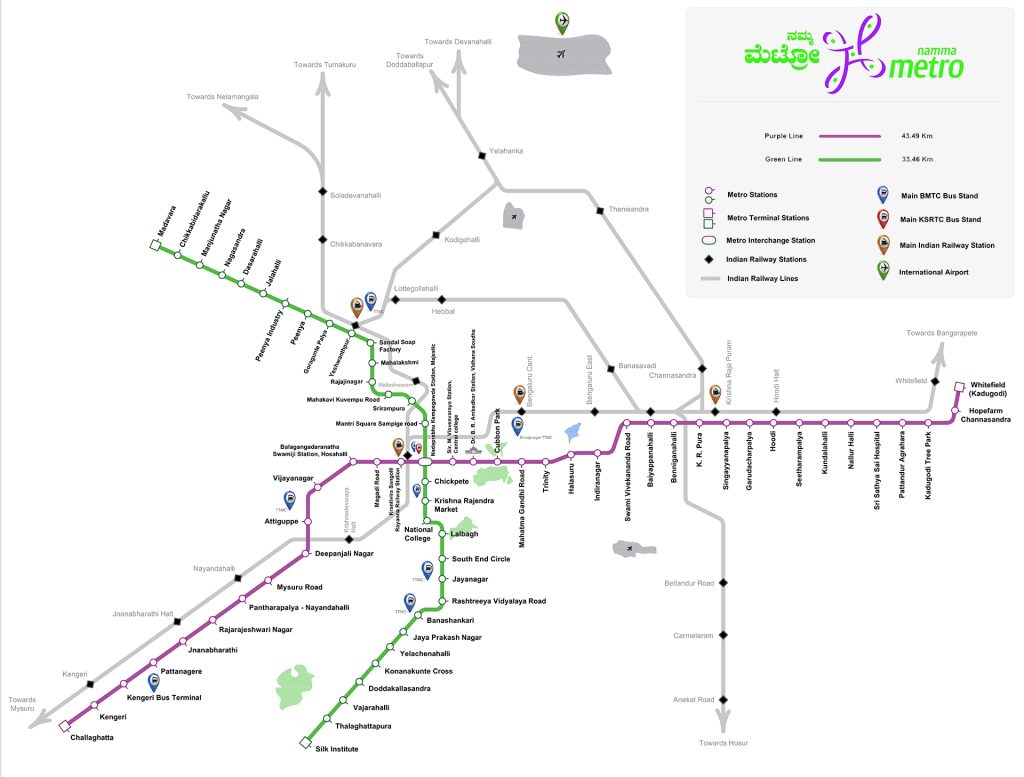 Namma Metro (Bengaluru) — Map, Lines, Route, Hours, Tickets