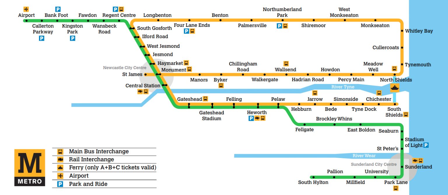 Tyne and Wear Metro Map, Stations, Timetable and Fares