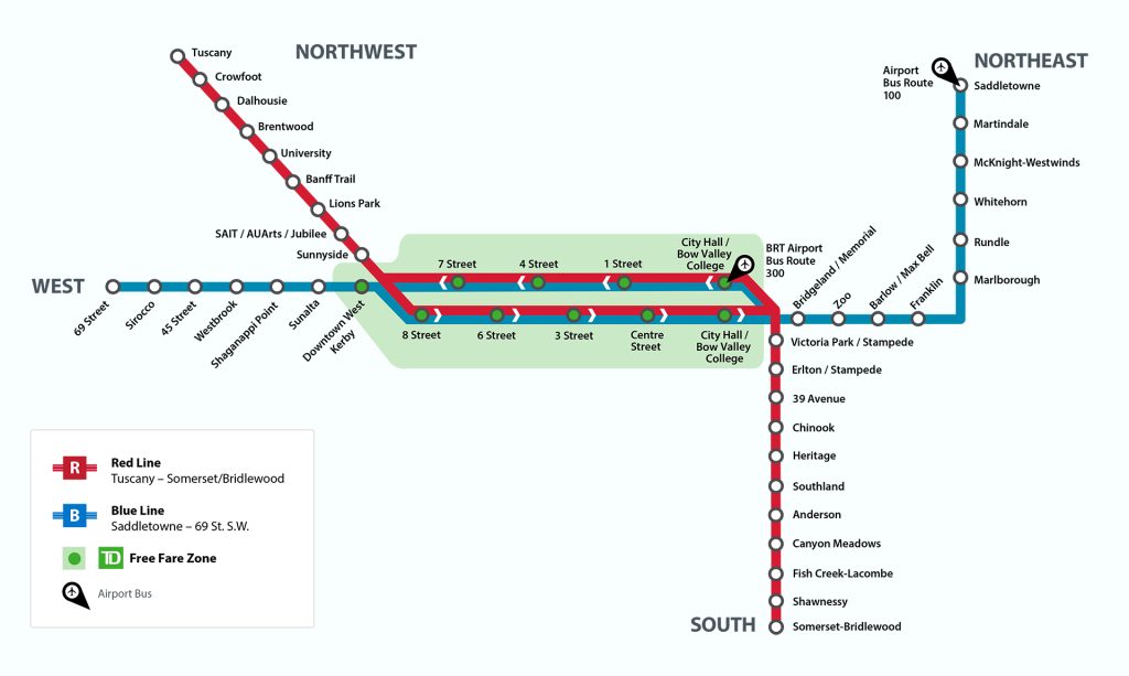 Calgary C-Train Map, Stations, Timetable and Fares